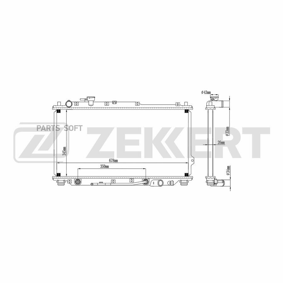 ZEKKERT MK-1719 Радиатор охлаждения двигателя Kia Cerato 01- Carens II 02- Sephia 97- Shuma I II 98- ()