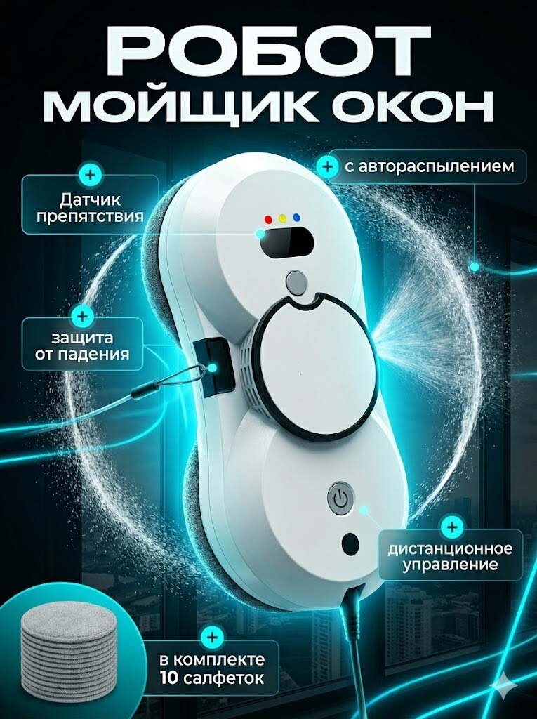 Робот мойщик окон с распылением; Робот мойщик окон мощный, стеклоочиститель для окон и стекол техника для дома я