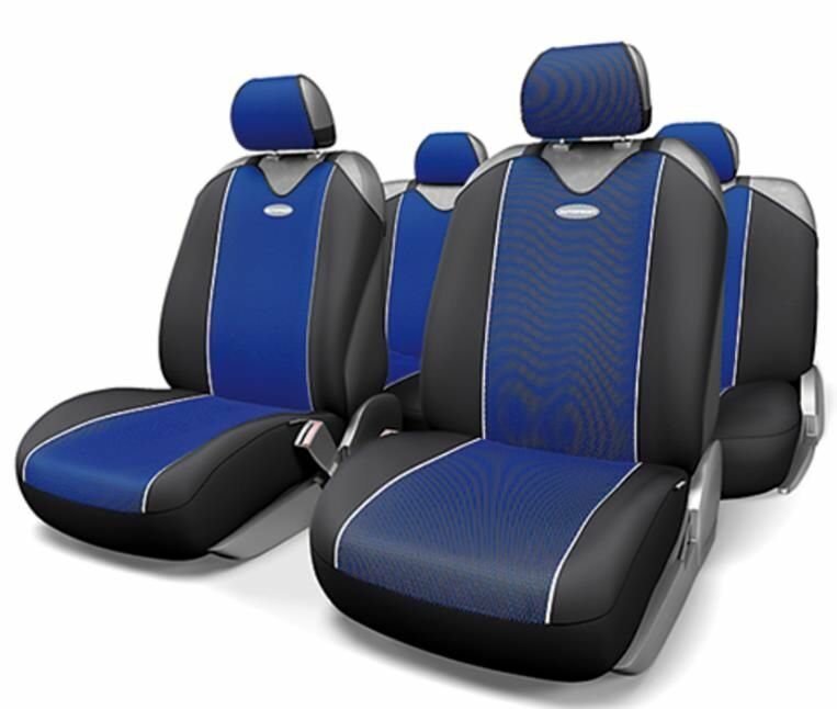 Чехлы майки на сиденья 9 предметов черный/синий "CARBON PLUS" (AUTOPROFI)