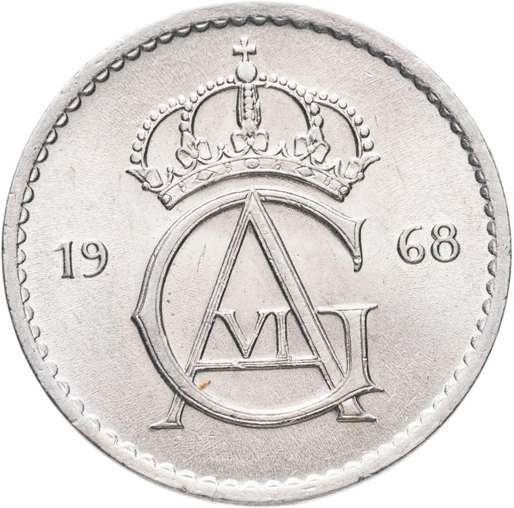 Швеция 50 эре ore 1968, Мельхиор медь-никель, в сохранности UNC
