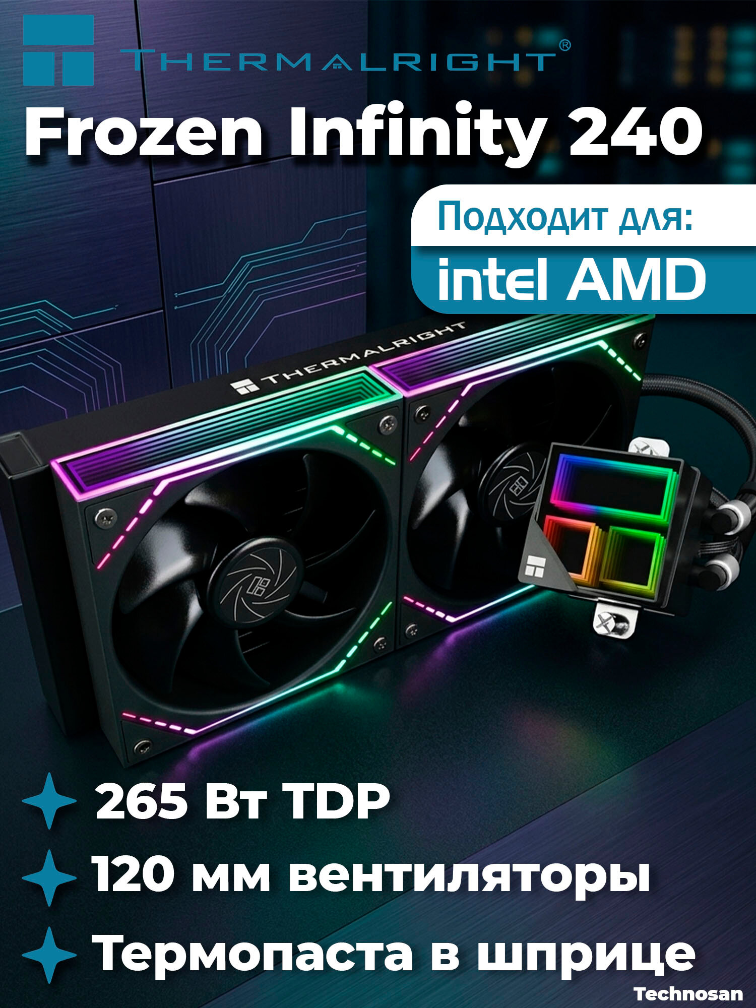 Система водяного охлаждения Thermalright Frozen Infinity 240 BLACK, для Intel/AMD, ARGB подсветка