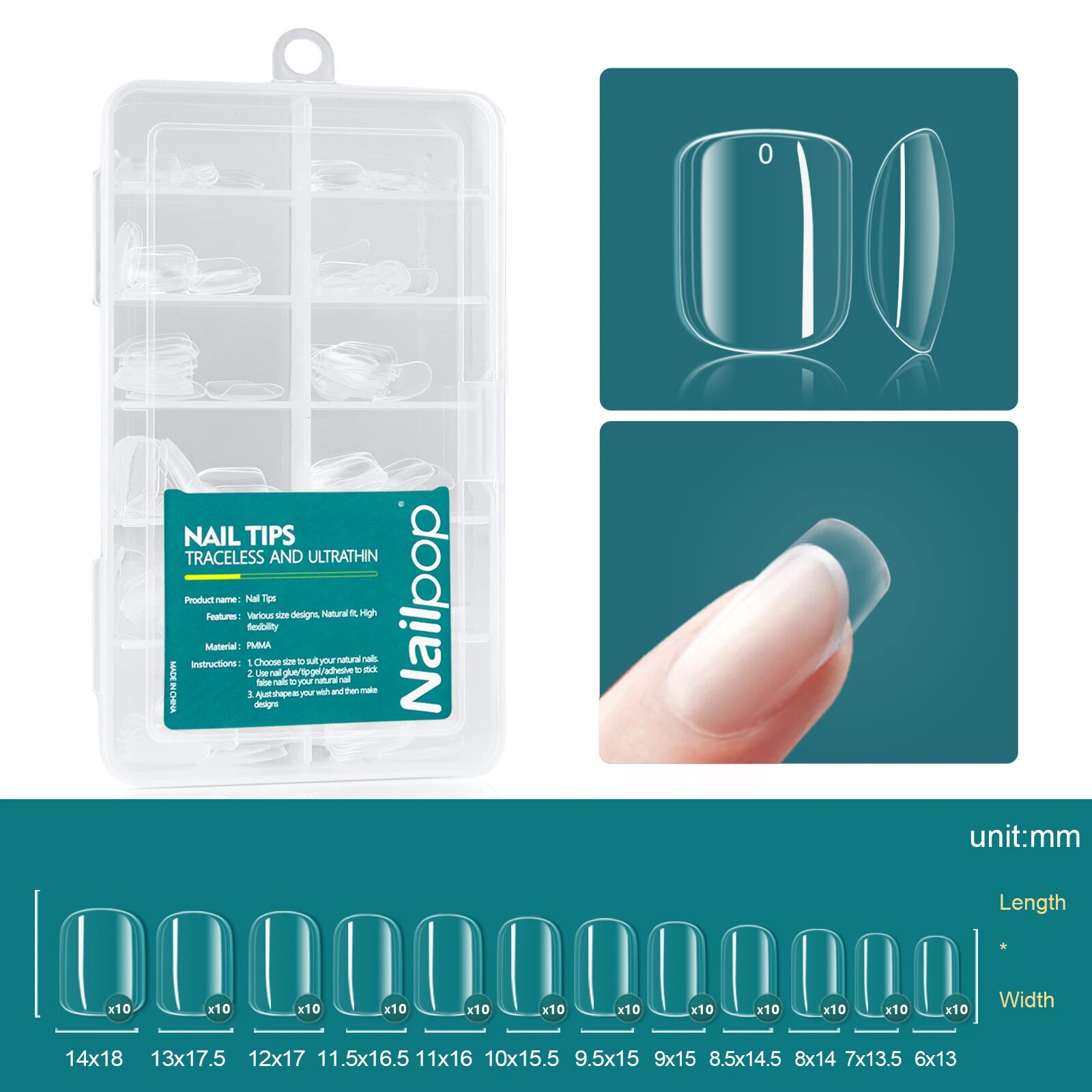 Nailpop Гелевые типсы XS-T-Square, 120 шт.