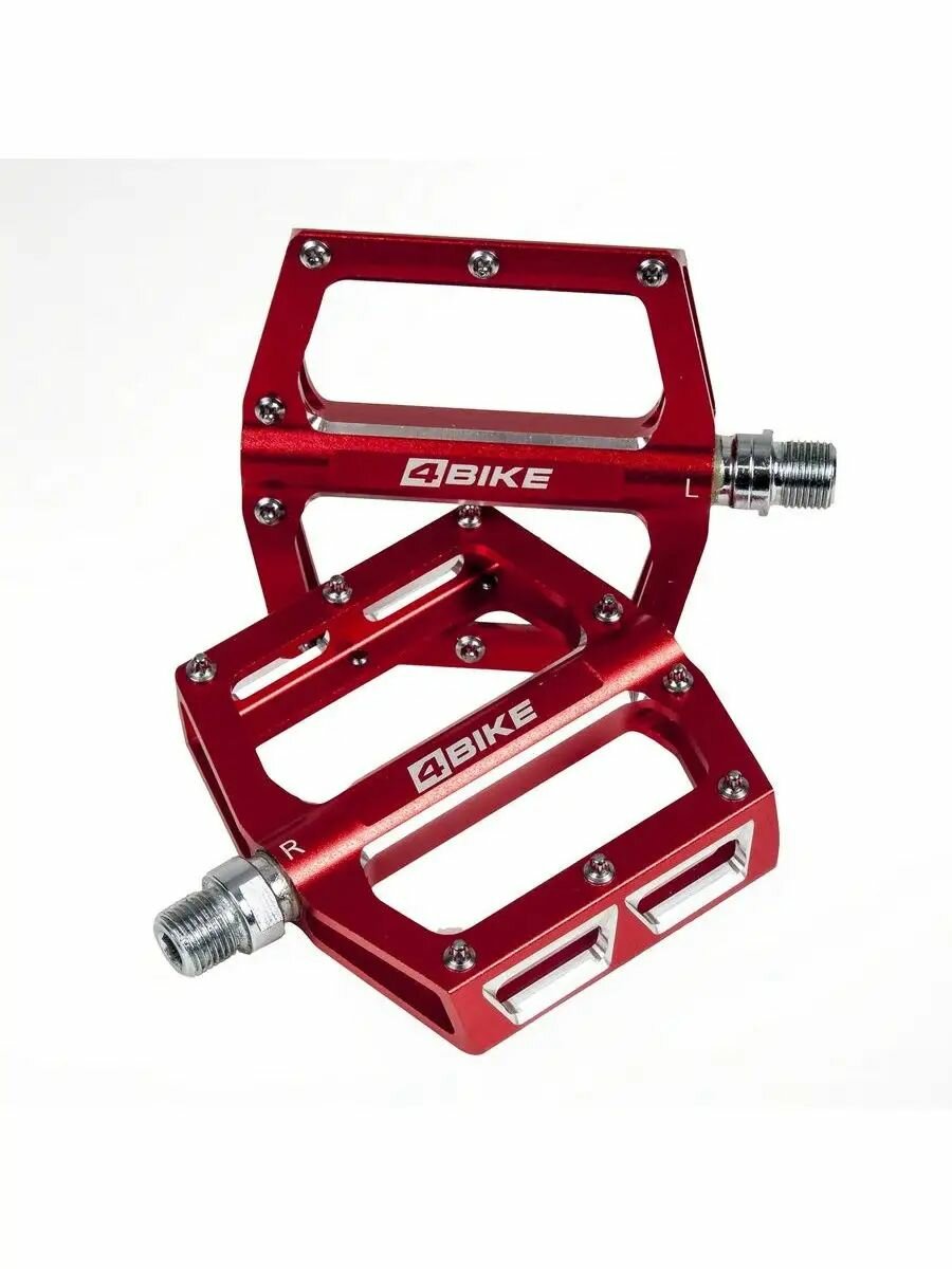 Педали 4BIKE K303 красные, 123х98х18 мм, 2 пром. подшипника, 1 втулка скольжения, ось Cr-mo,16 шипов.