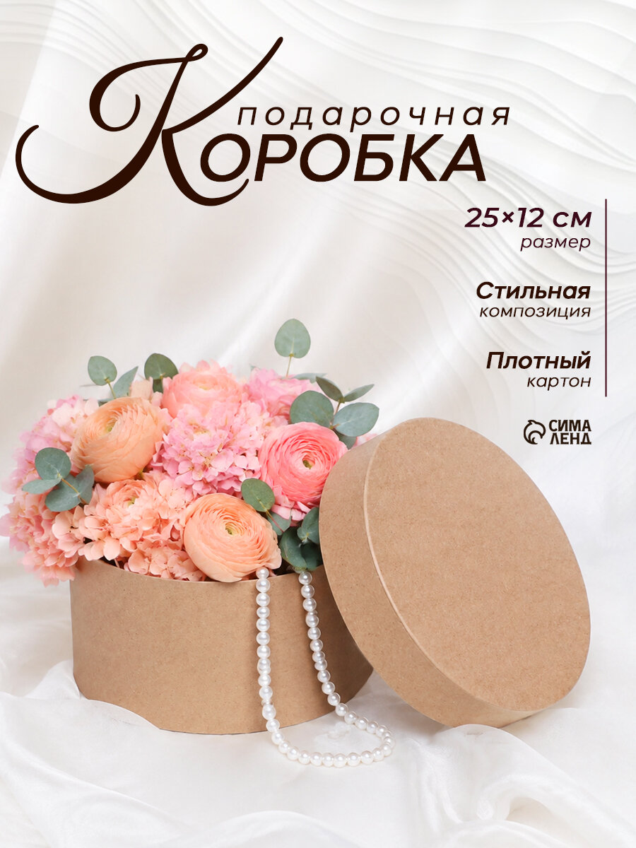 Коробка круглая UPAK LAND, круглая, цвет крафт, размер 25 х12 см