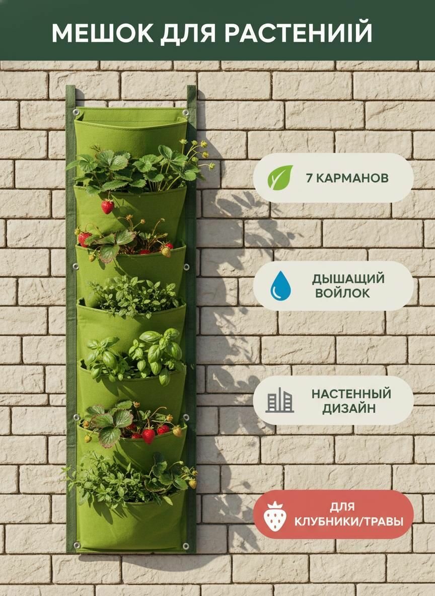 Настенные нетканые мешки для посадки с 7 отделениями
