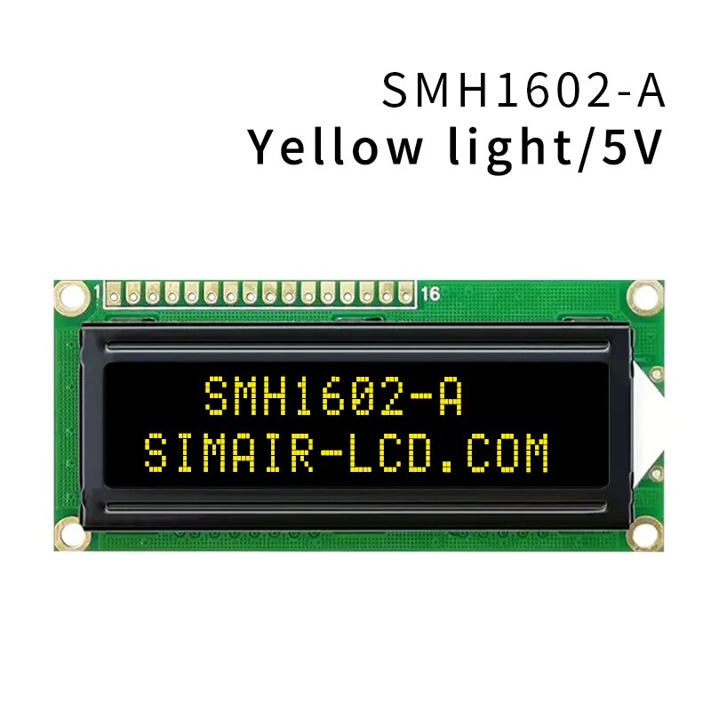 ЖК-модуль дисплей SMAIR SMH1602A-Black 16x2 Желтый, Yellow light 5V