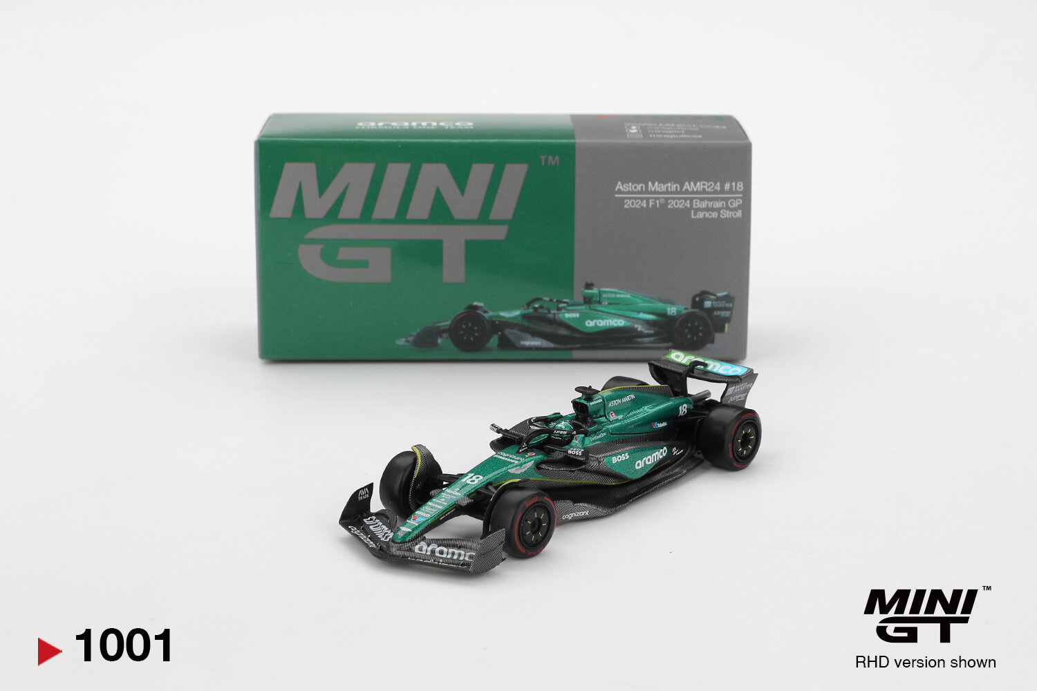 Коллекционная машинка MINI GT 1:64 Aston Martin AMR24 #18 Lance Stroll 2024 F1 2024 Bahrain GP