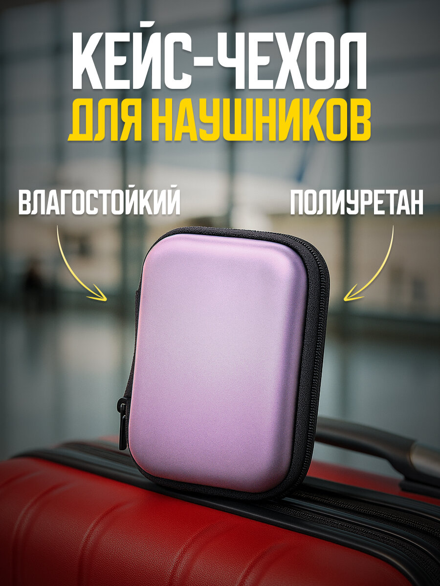 Чехол-кейс на молнии для проводных наушников, для зарядки и кабеля - Органайзер для хранения мелочей (розовый)