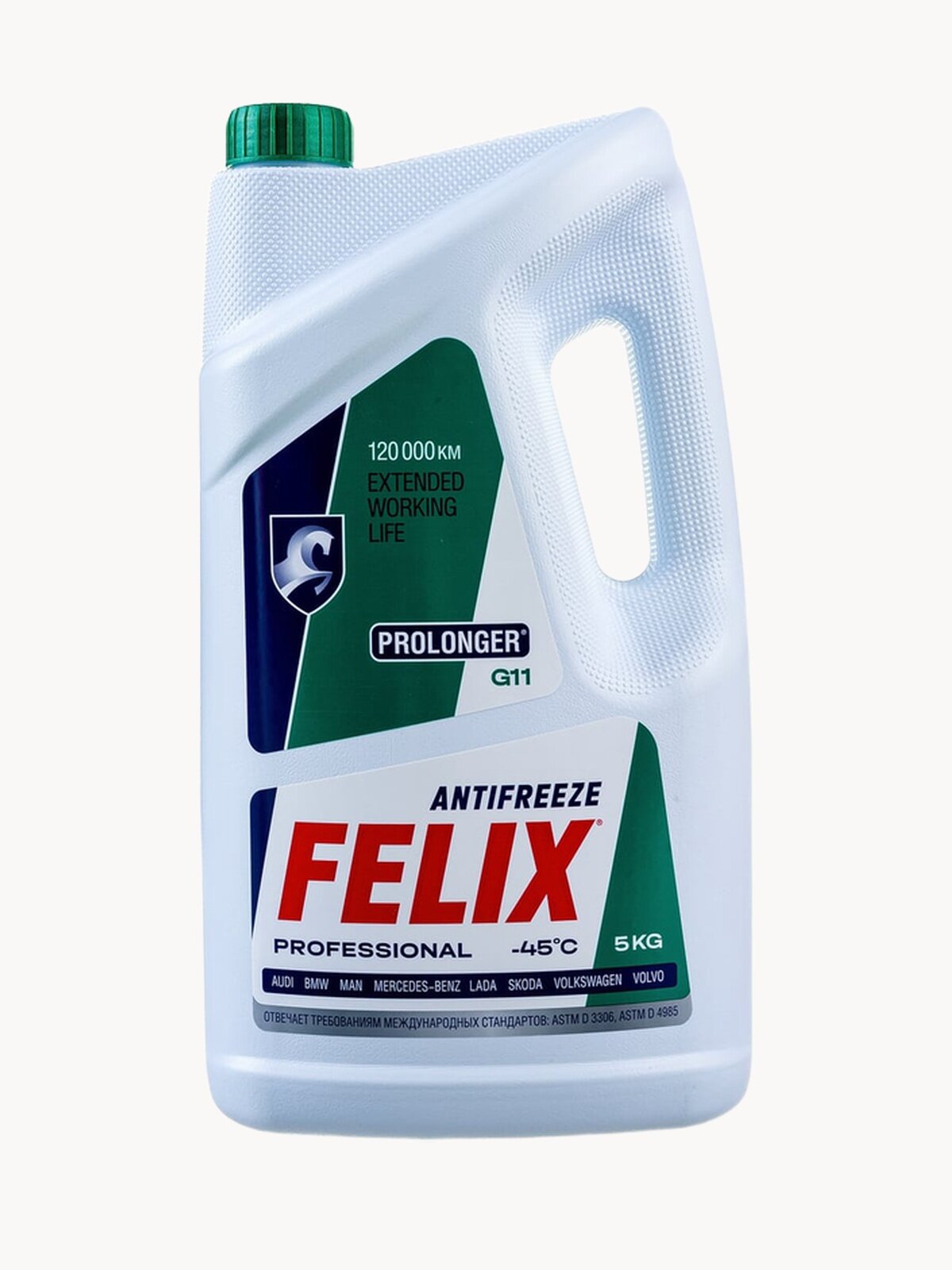 Антифриз FELIX PROLONGER -40град. С, G-11, 5 кг, зеленый, Astm d 3306, astm d 4985, sae j 1034, bs 6580