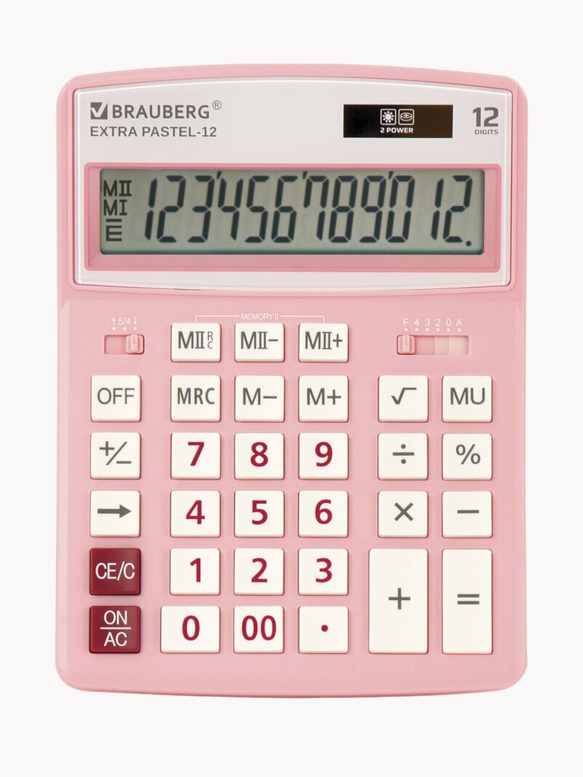 Калькулятор настольный электронный Brauberg Extra Pastel-12-pk (206x155мм), 12 разрядов, двойное питание, Розовый,250487