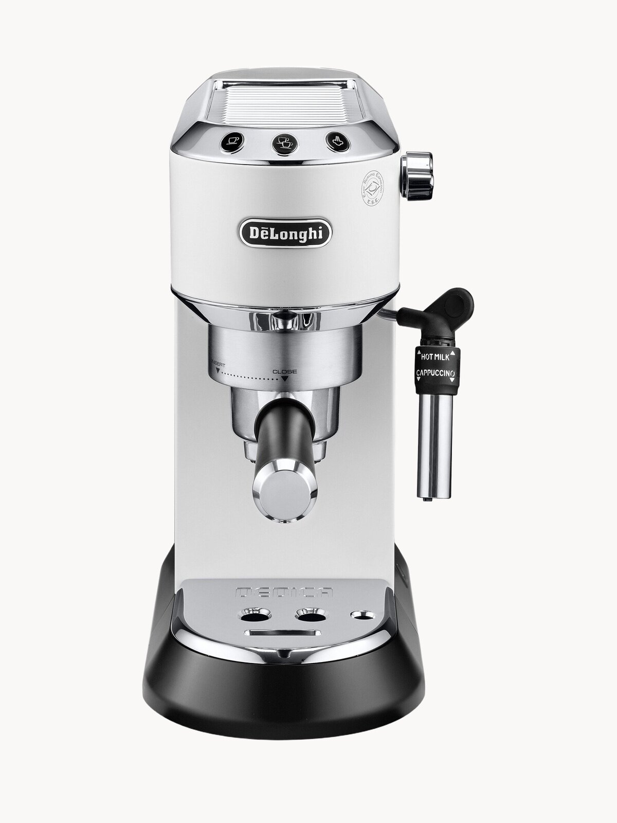 Рожковая кофеварка DeLonghi EC685. W, 1350 Вт, 15 бар, молотый кофе, ручной капучинатор, приготовление двух порций одновременно, белая