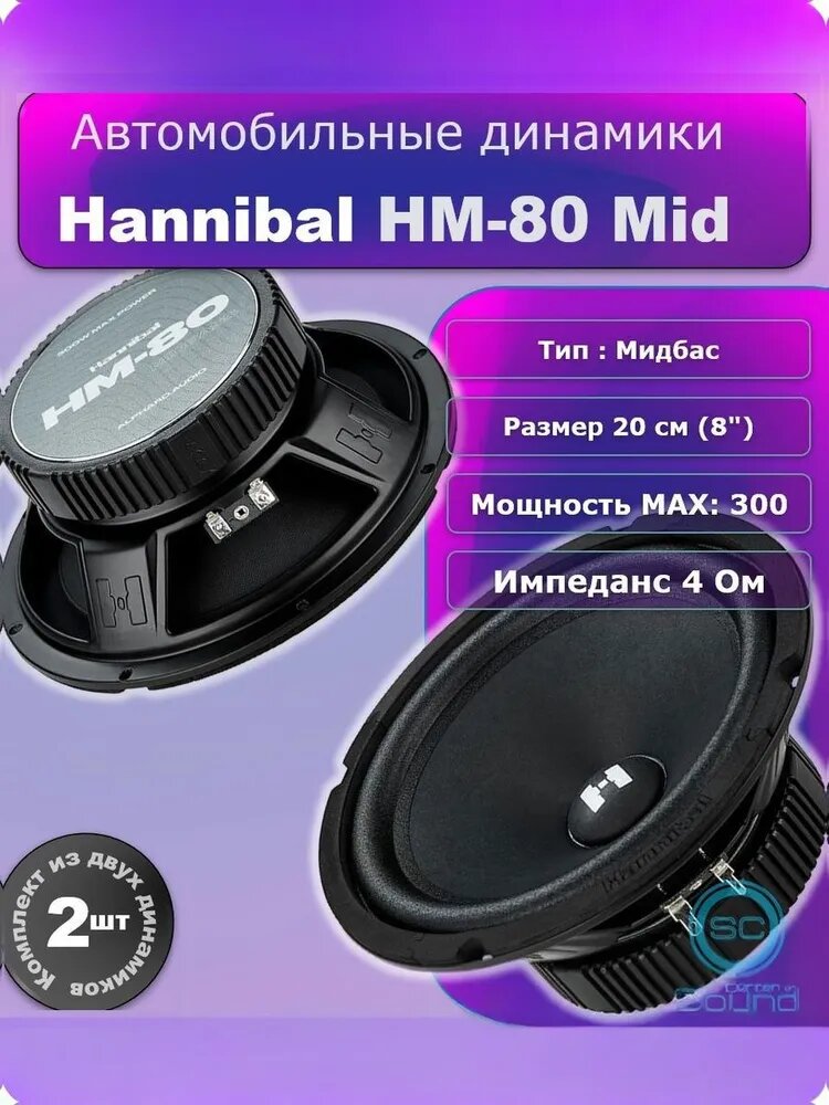 Колонки автомобильные динамики 20 см Deaf Bonce Hannibal HM-80 Midbass автоакустика Alphard