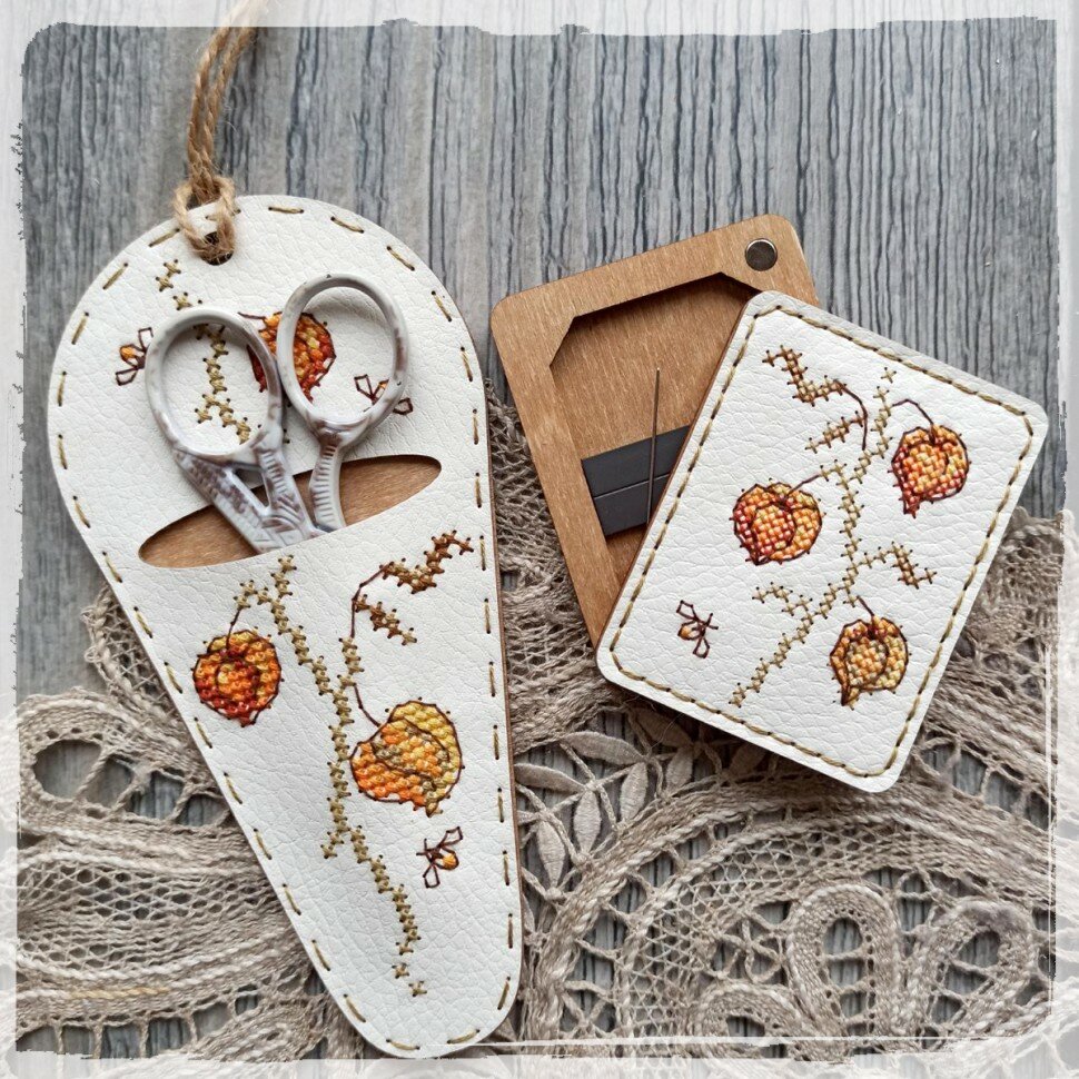 Набор для вышивания Neocraft #НК-12a Комплект аксессуаров "Физалис", Счетный крест, игольница 5 х 6 см; чехол 7 х 14 см