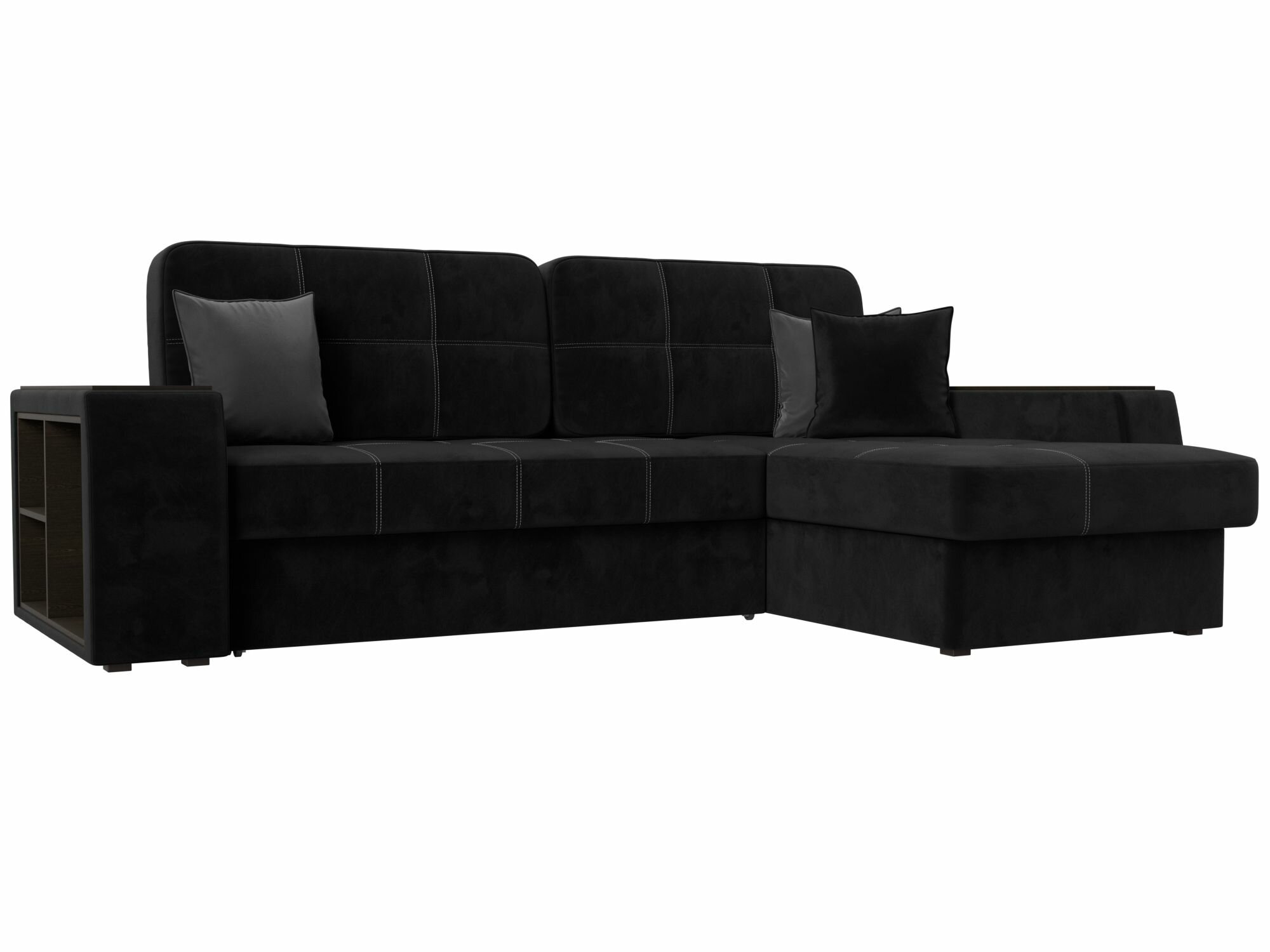 Диван угловой Брюссель правый угол, велюр, механизм дельфин, черный, 260x175x95см. Хит Диванов