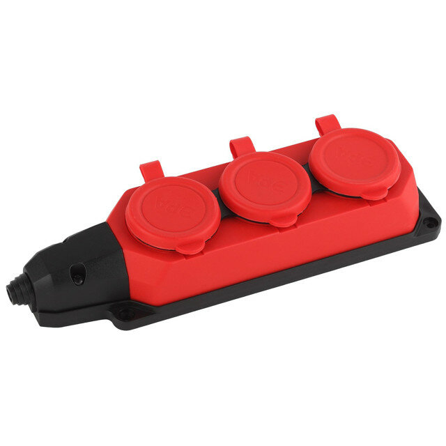 ЭРА колодка каучуковая 3 гнезда с заземлением 16A IP44 красная для наружной установки