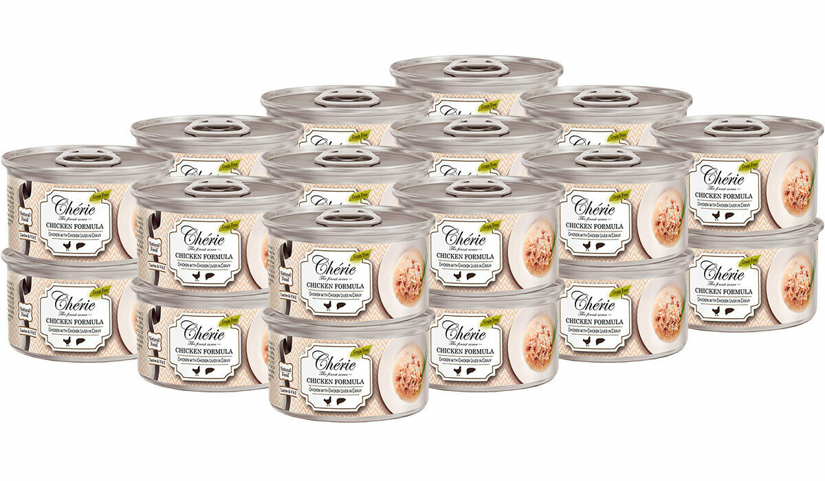 PETTRIC CHERIE GRAIN FREE беззерновые для взрослых кошек с рубленой курицей и куриной печенью в подливе (80 гр х 24 шт)