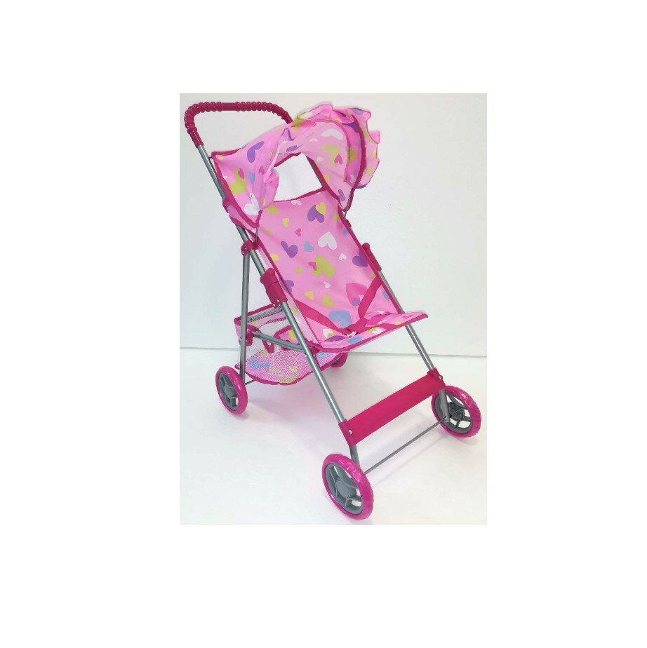 Коляска прогулочная Melobo для кукол, розовая с сердечками, в пакете 9304/цвeт№3