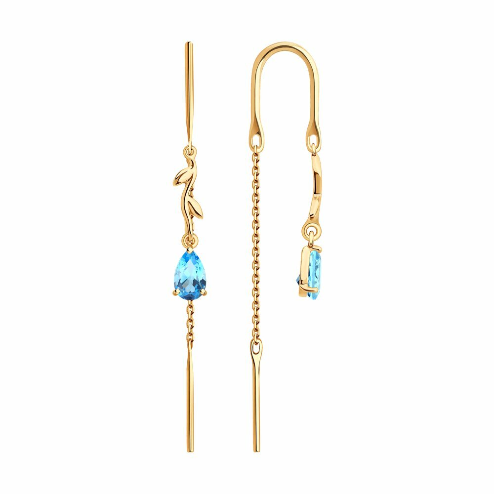 Серьги, красное золото, 585 проба, топаз