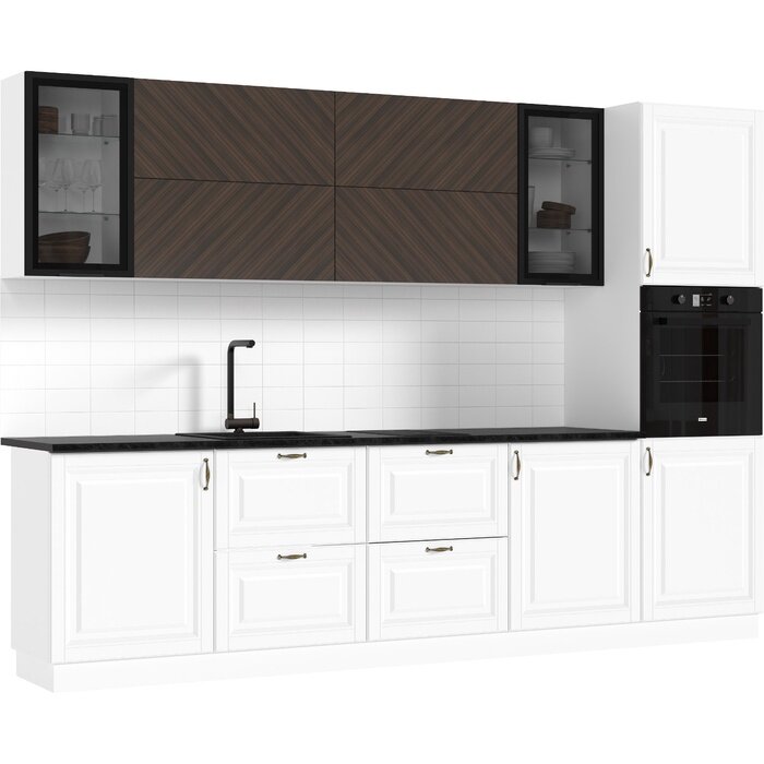 Кухонный гарнитур прямой «Престиж», с столешницей, 3000 мм, цвет Белый/Браш вайт/Прайм орех