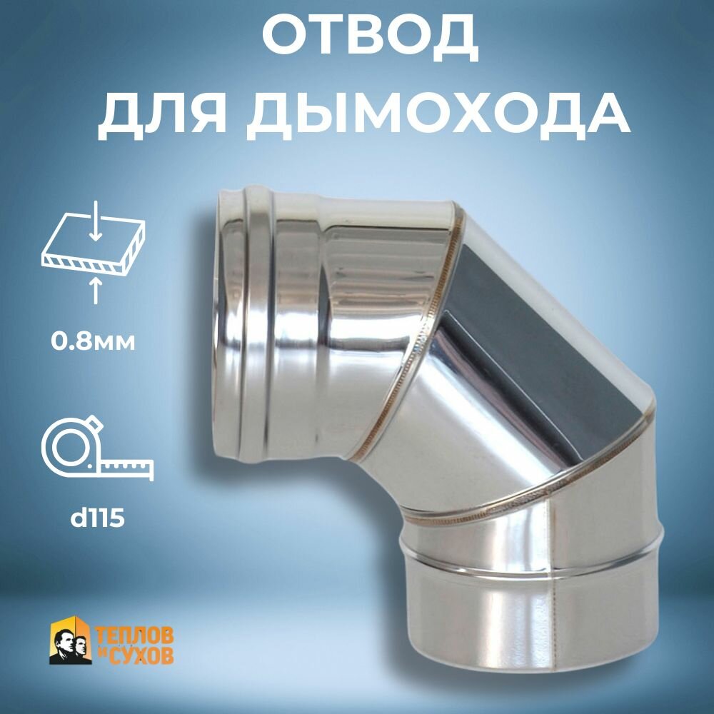 Колено одностенное отвод для дымохода или трубы из нержавейки 90 градусов D 115 мм 0.8мм