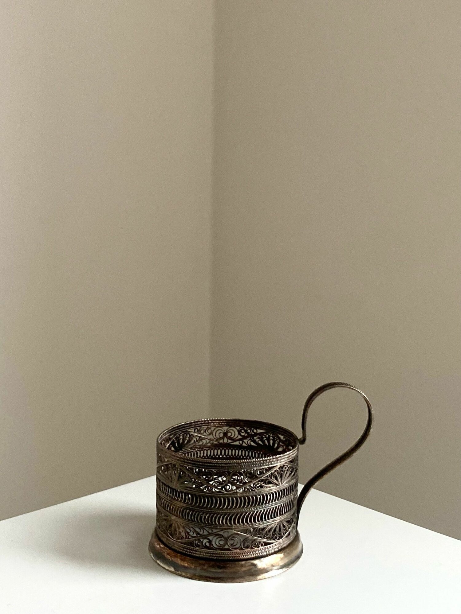 Подстаканник "Узоры" Скань. Мельхиор. СССР. МК 4. Московская фабрика. Патина