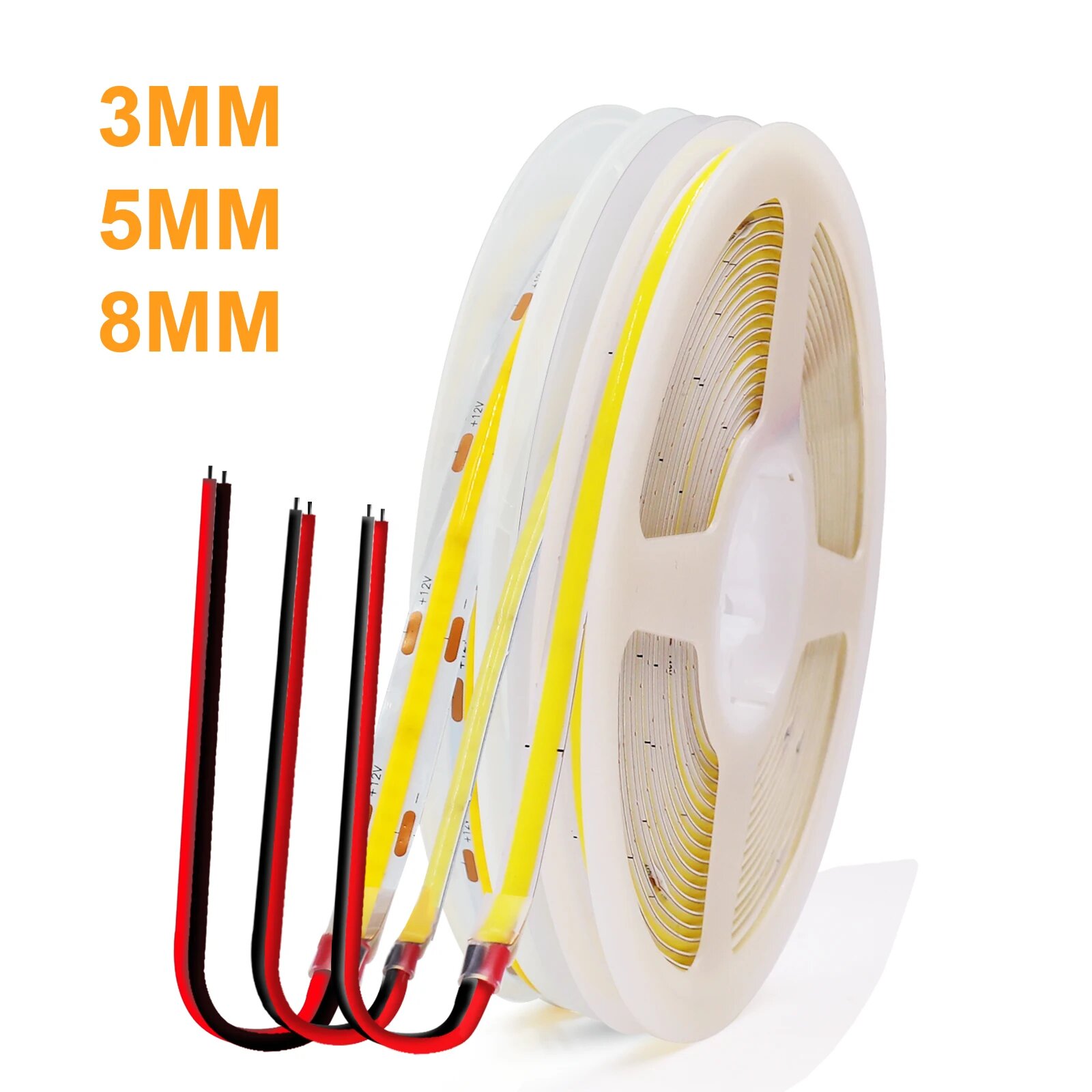 Светодиодная лента COB 12В, 320 LED/м, ширина 3мм, 5мм, 2Pin 12V 320leds, Warm White, 1 м, 8MM Width
