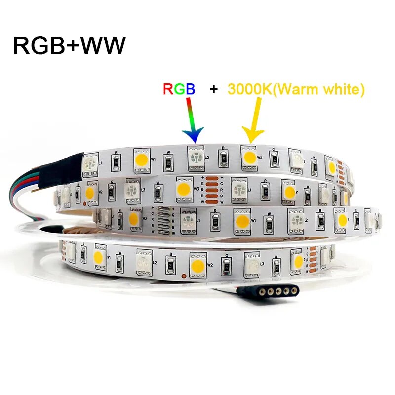 RGBWW светодиодная лента 5м, 12V, Not waterproof