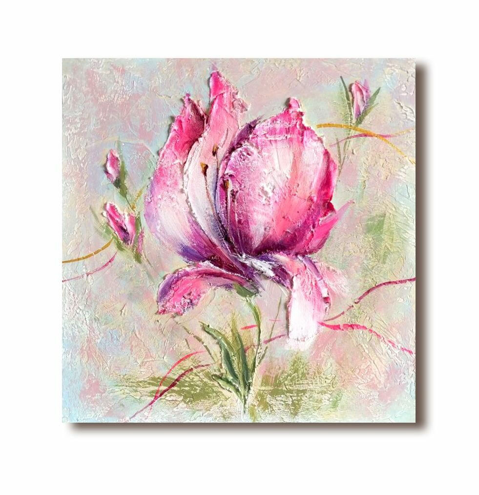 Картина авторская "Цветок желаний", интерьерная, объемная, . Абстракция, цветы. Ручная работа, реальная живопись. Холст на подрамнике, акрил.