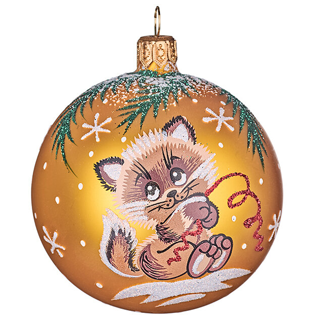 Стеклянный елочный шар Улыбка 7 см золотой, Фабрика Елочка, С79-зол