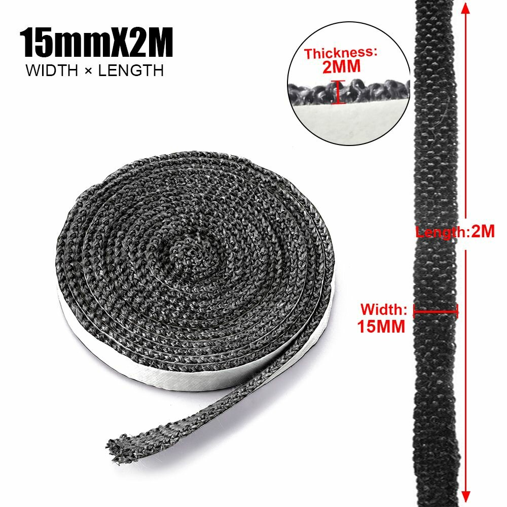 Термостойкий огнеупорный уплотнительный шнур для печей и каминов, диаметр 15 мм, длина 2 м