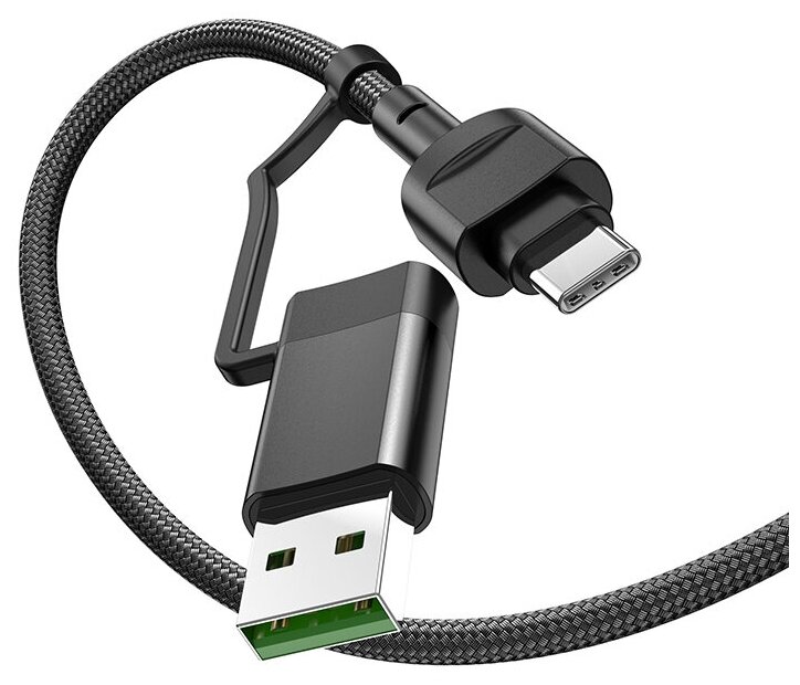 Кабель USB, Type-C - Type-C, 8 pin HOCO U106 Moulder, 1.2м, круглый, 3,0А, ткань, 4 в 1, цвет: чёрный