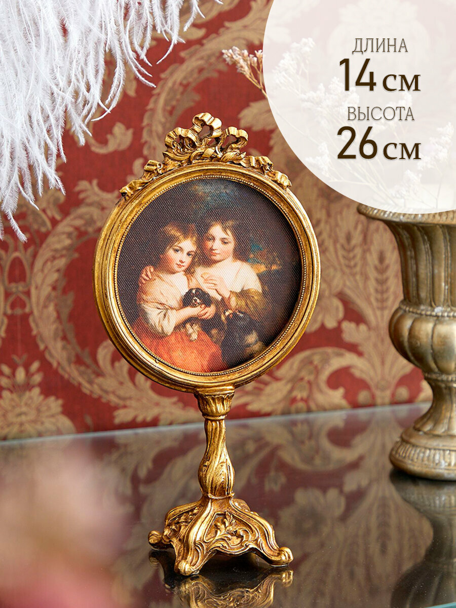 28-359 Картина настольная Сестры с собаками, масло, под старину 14x7x26см, Glasar