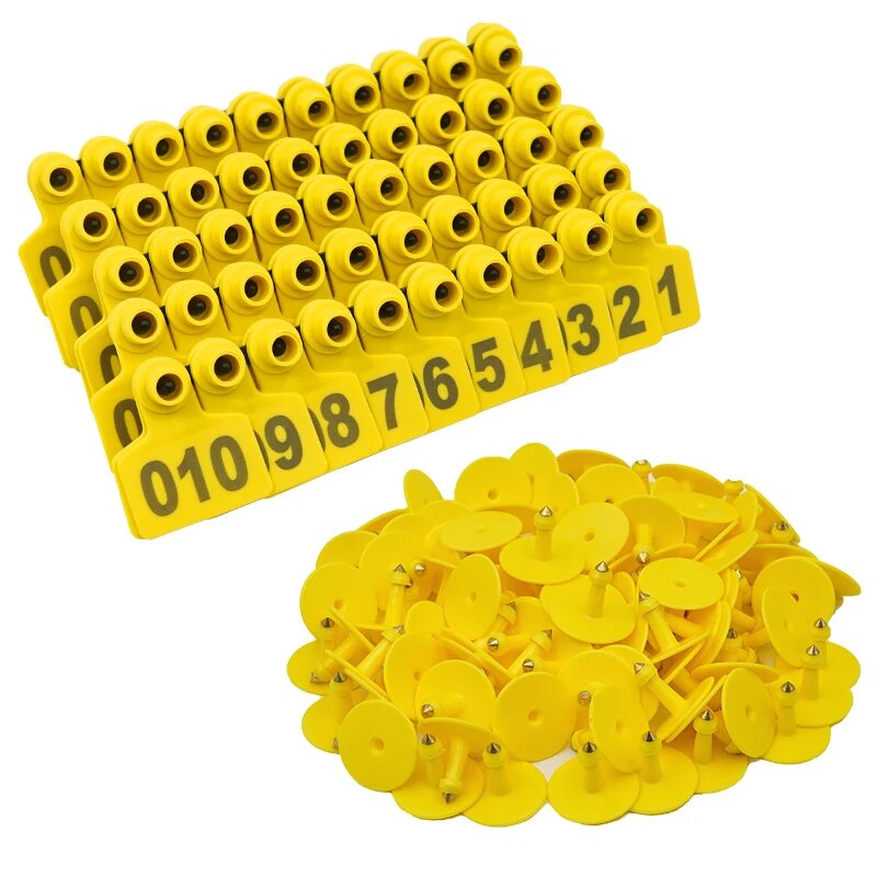 Желтые ушные бирки для животных, 100 шт, Size: 001a100