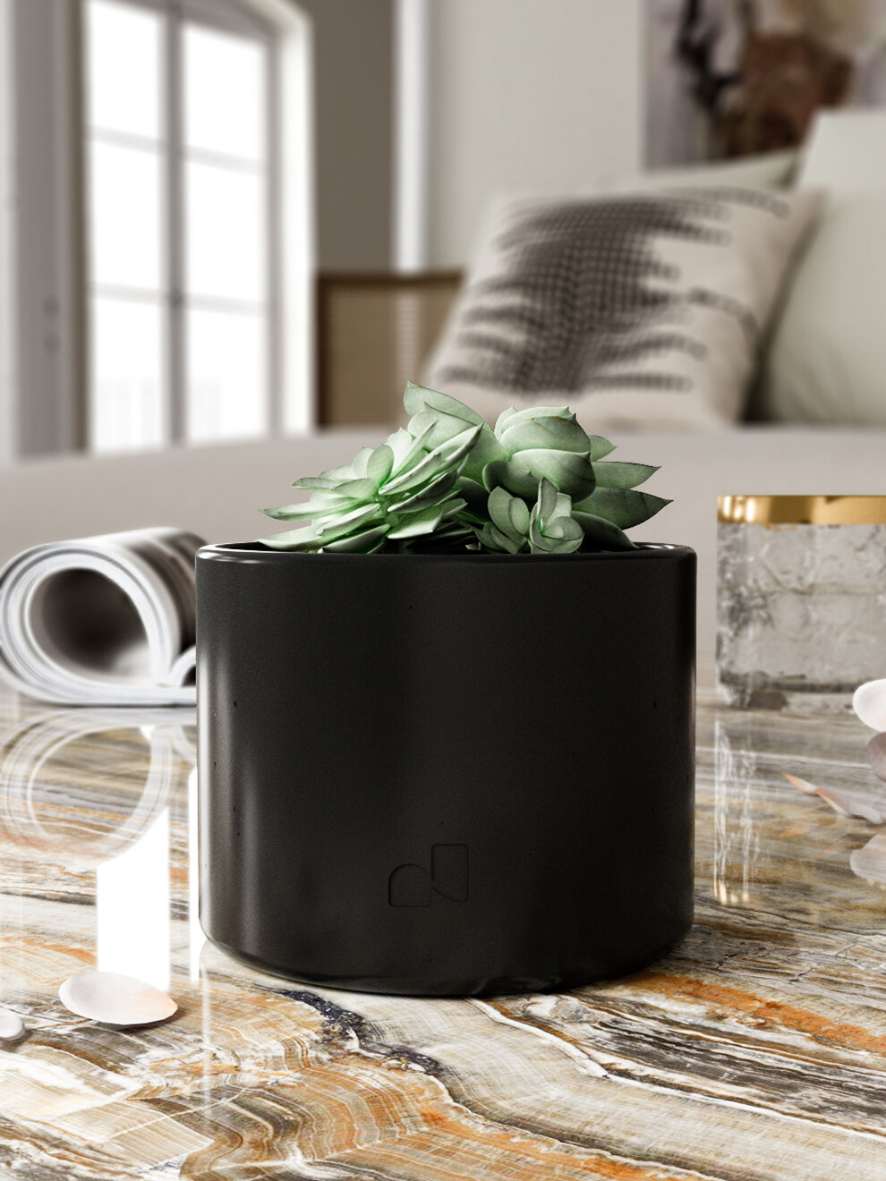 Кашпо для цветов и суккулентов Bordeaux XS черное глянцевое 0,28 л. 9*7см