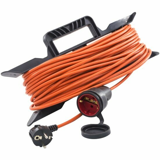 Very Силовой удлинитель на каркасе, 1 розетка, ПВС 3x0,75мм, IP44, 10А, 2,3кВт, с/з, 30м, (шт.) 89-0-007