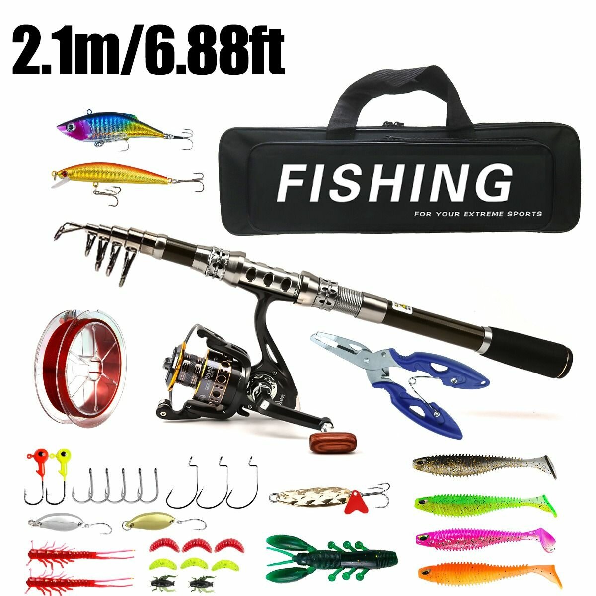 Carbon Roadrunner Rod & Reel Set Телескопическая Рыболовная Штанга Рыболовный Набор 2,1 метра