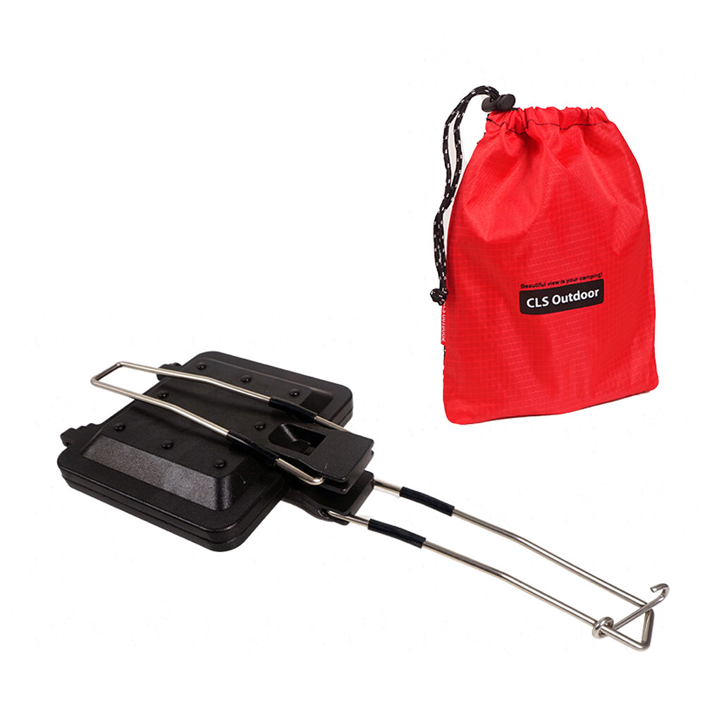 Outdoor Folding Handle Muffin Sandwich Baking Pan Multifunctional Camping Picnic Breakfast Clamp Tray Dual-Sides Sandwich Baking Machine черный алюминий+нержавеющая сталь площадь для выпечки 135*135мм длина ручки 190мм общая длина 325мм размер сумки для