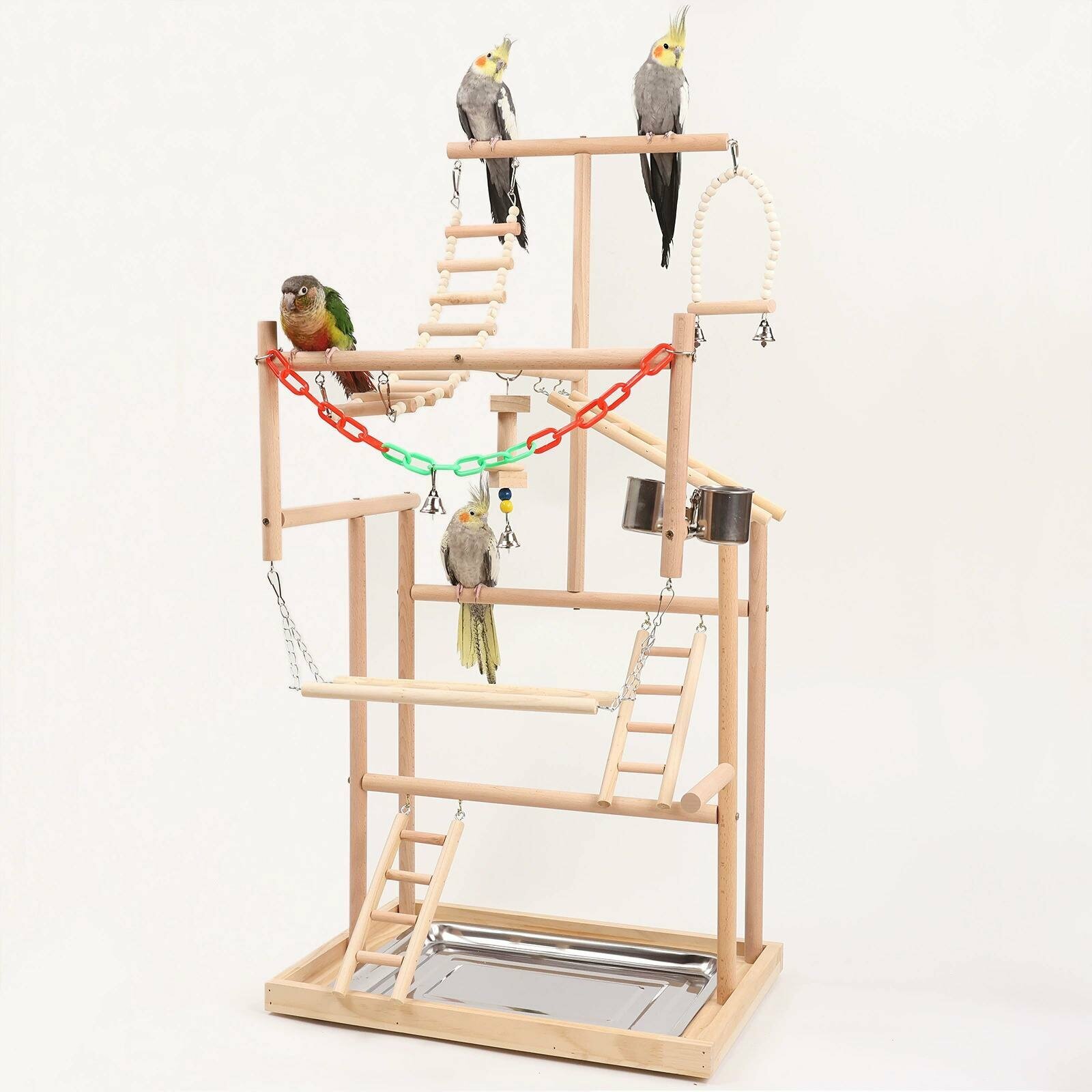 Playful Parrot Adventure Tower с лестницами, качалками и тренировочным жердочком, 3-в-1 система развлечений, натуральная стимуляция поведения, безопасное и прочное строительство, компактный дизайн, в комплект входят: одна башня для попугая