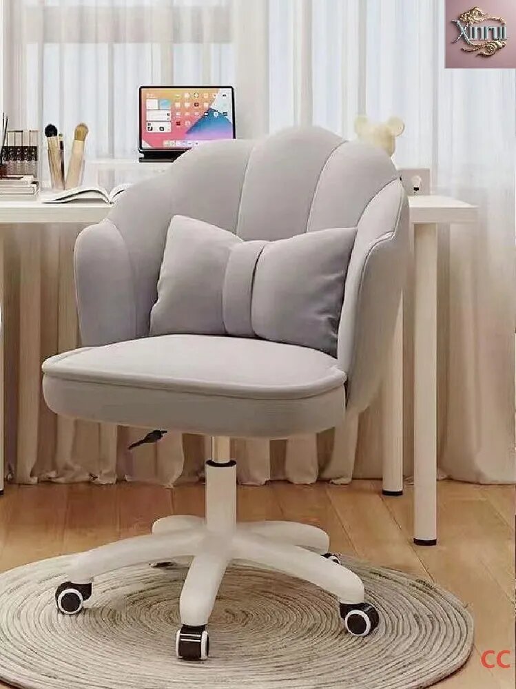 Компьютерное кресло в форме лепестка, 1 шт. Серое, офисное, с колесиками, бархат