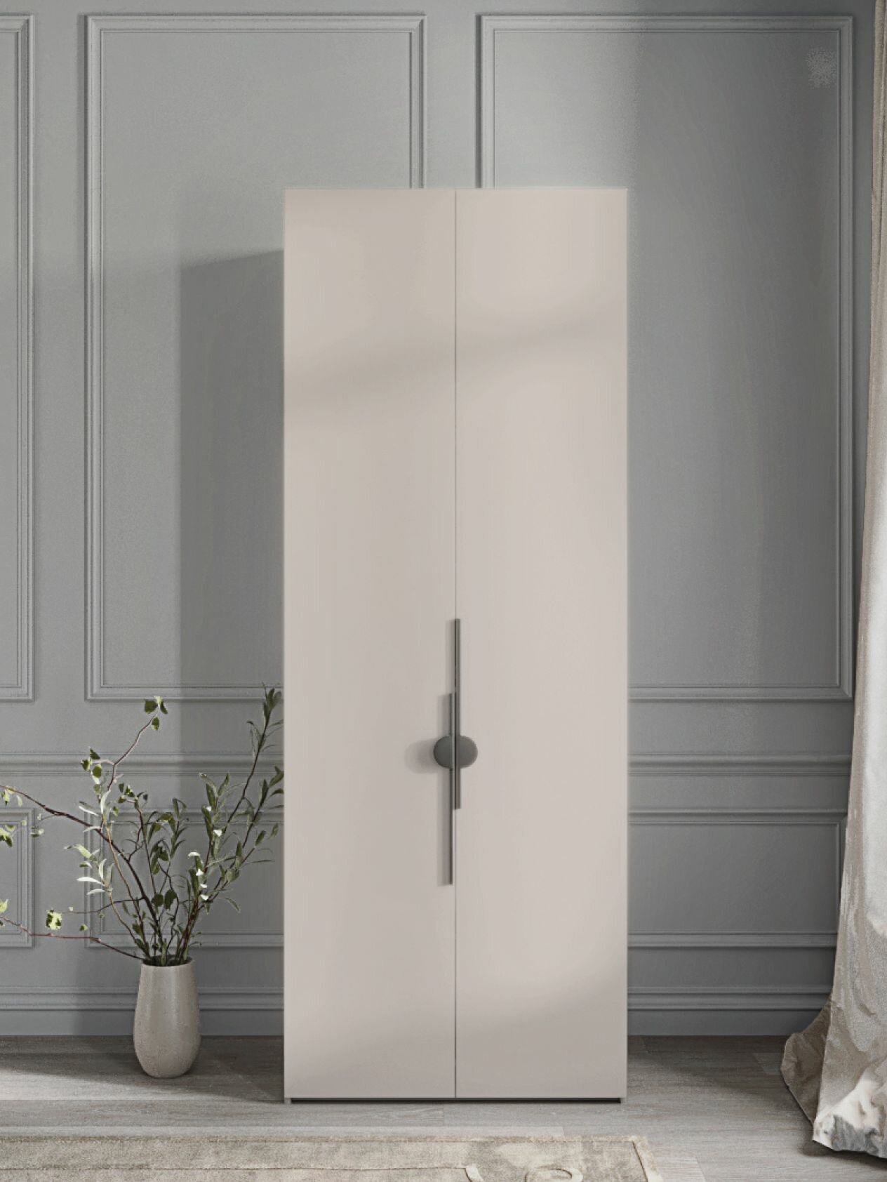 Casa Mia 60x55x250 см. шкаф для одежды узкий распашной, 2-дверный с полками и штангой, кашемир, ручка скоба 960 мм