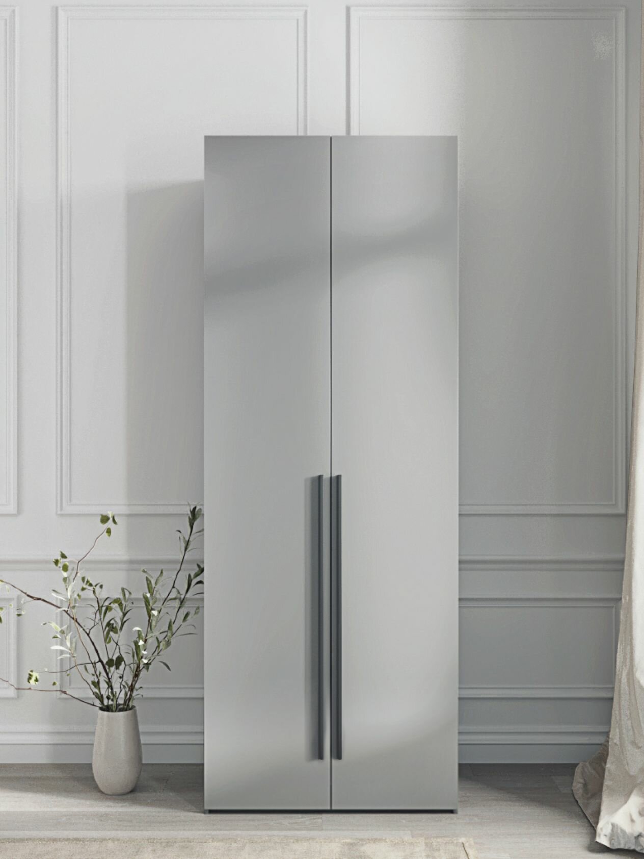 Casa Mia 70x50x260 см. шкаф для одежды распашной, 2-дверный с полками и штангой, серый, ручка скоба 960 мм