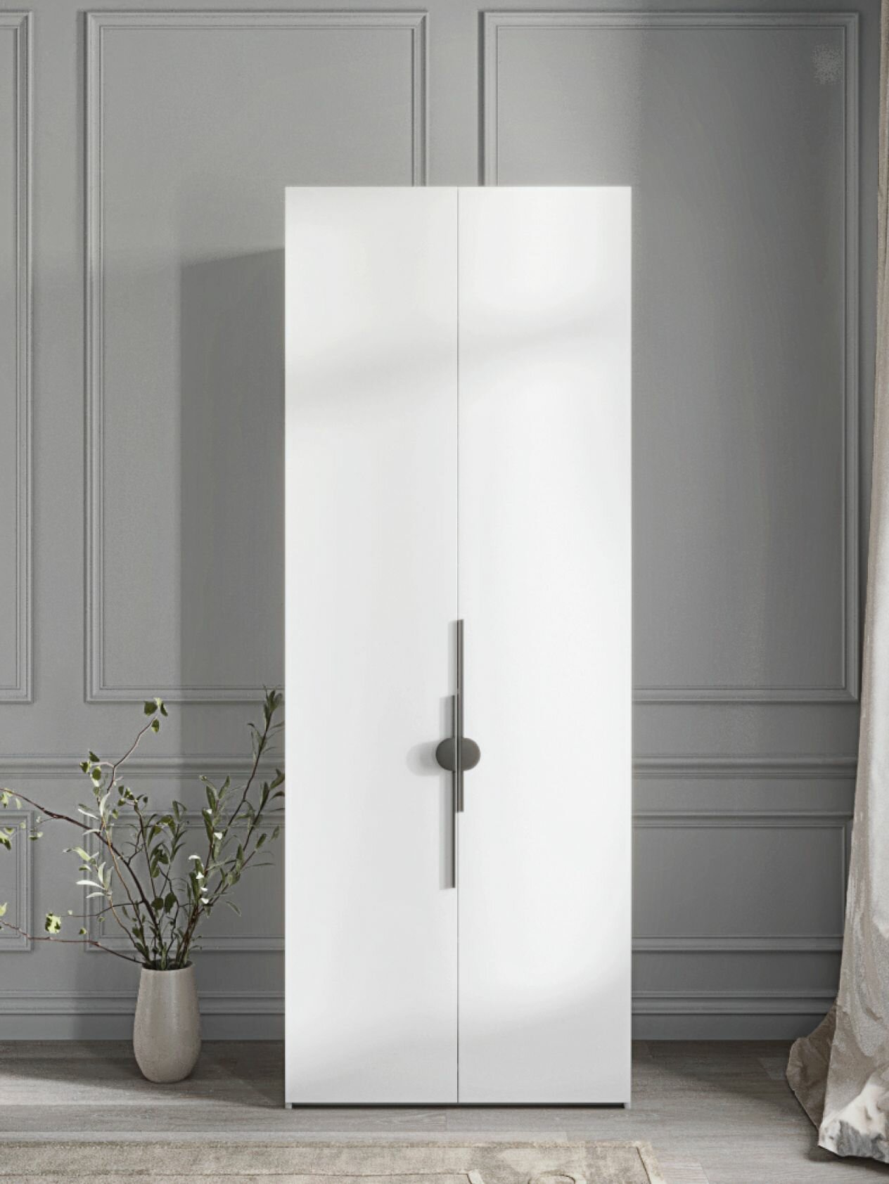 Casa Mia 60x55x260 см. шкаф для одежды узкий распашной с ящиками и полками, 2-дверный, белый, ручка скоба 960 мм