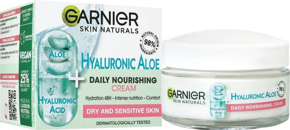 Garnier Skin Active Hyaluronic Aloe питательный дневной крем Daily Nourishing Cream для сухой и чувствительной кожи 50 мл (из Финляндии )