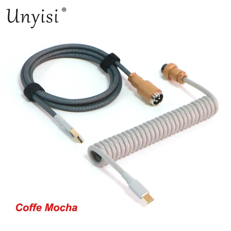 Спиральный кабель USB-Type-C Micro Mini-USB Unyisi для механической клавиатуры Type-C, Coffe Mocha