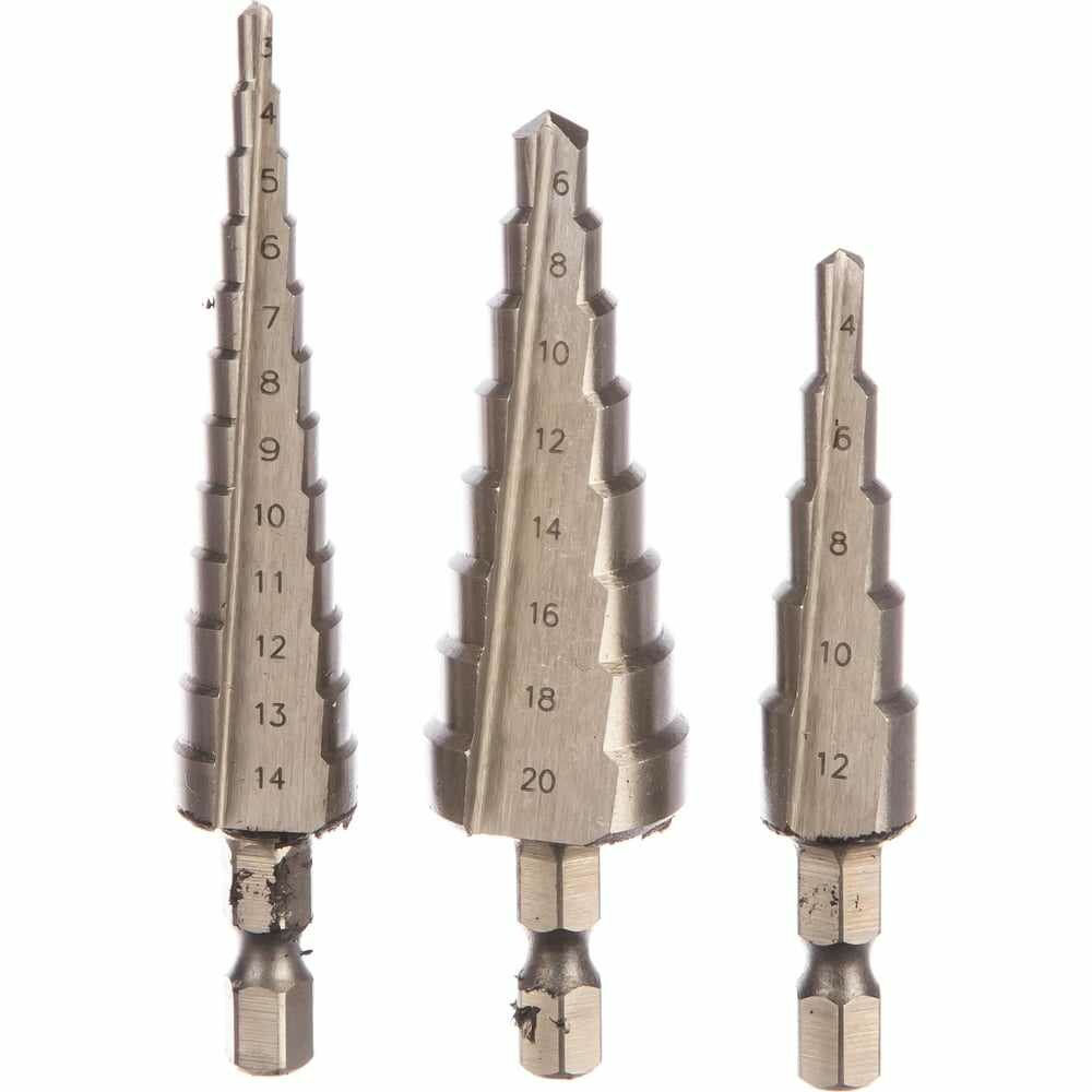 STAYER Набор "MASTER": Ступенчатые сверла по сталям и цвет. мет, сталь HSS, d=3-14мм,12ступ. d 4-12 мм 5 ступ, d 6-20мм 8ступ. 29660-3-20-H3 29660-3-20-H3
