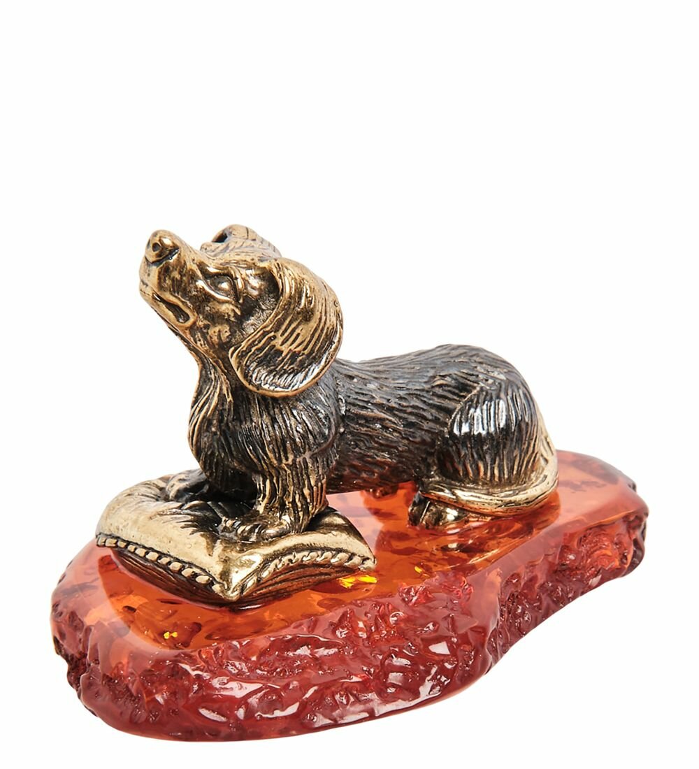 Фигурка 'Такса на подушке' (латунь, янтарь)