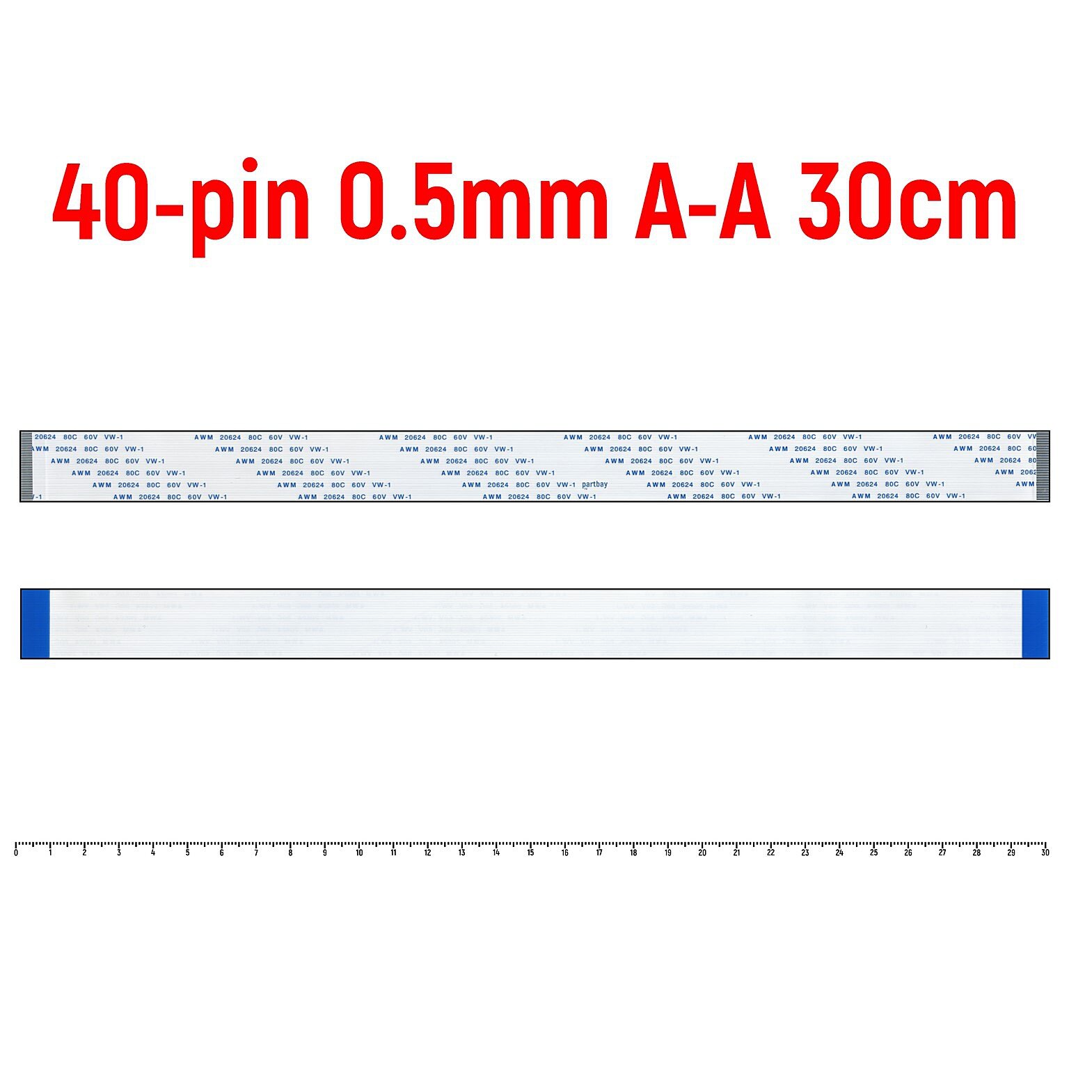 Шлейф FFC 40-pin Шаг 0.5mm Длина 30cm Прямой A-A