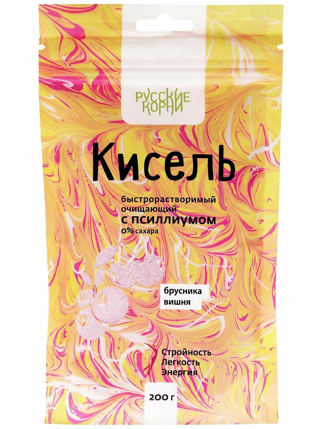 Кисель очищающий с псиллиумом, со вкусом брусники и вишни, 200 гр - "Русские корни"