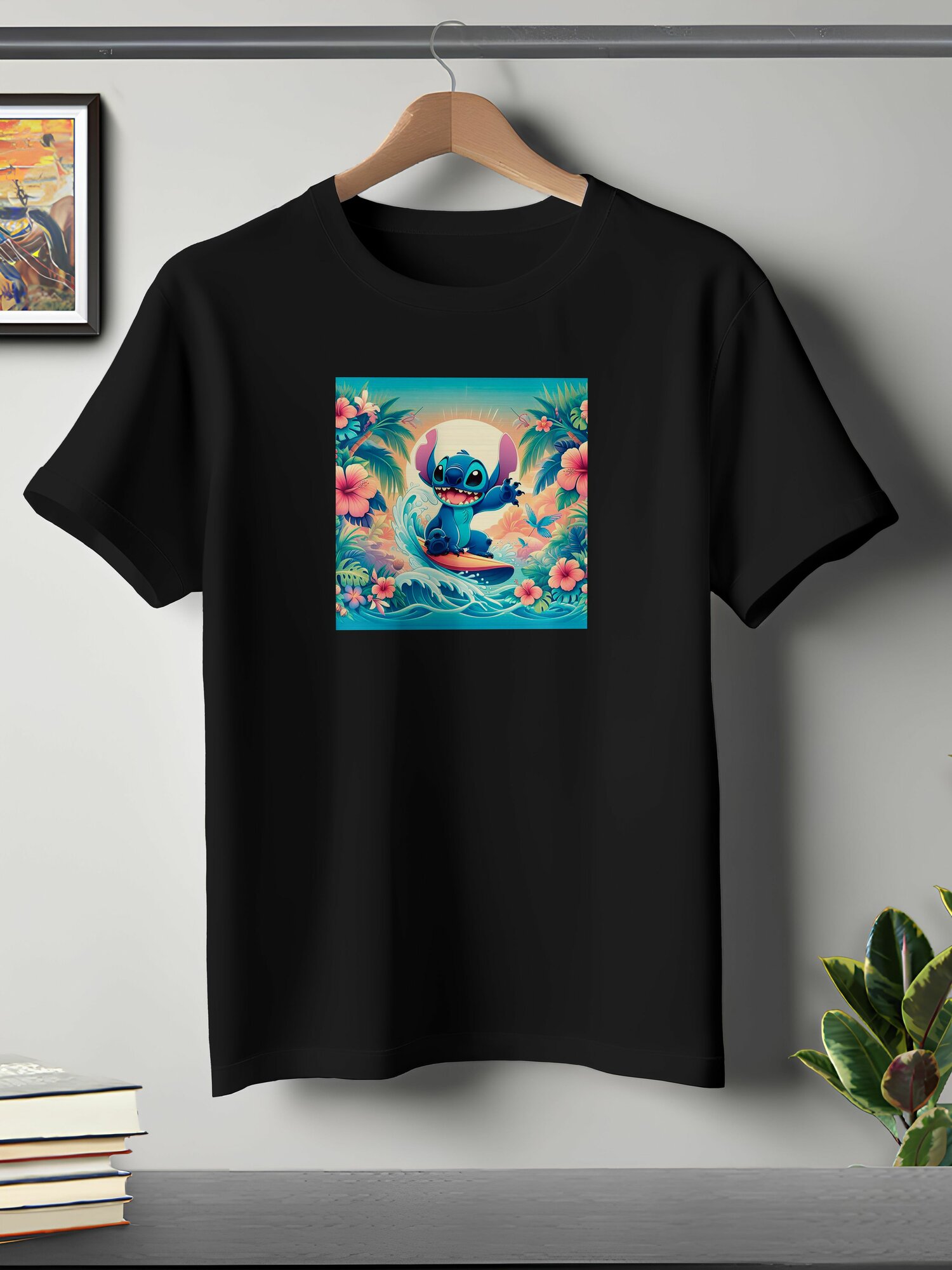 Футболка Детская ONEQ 164 (14-15) размер с принтом Стич, черная