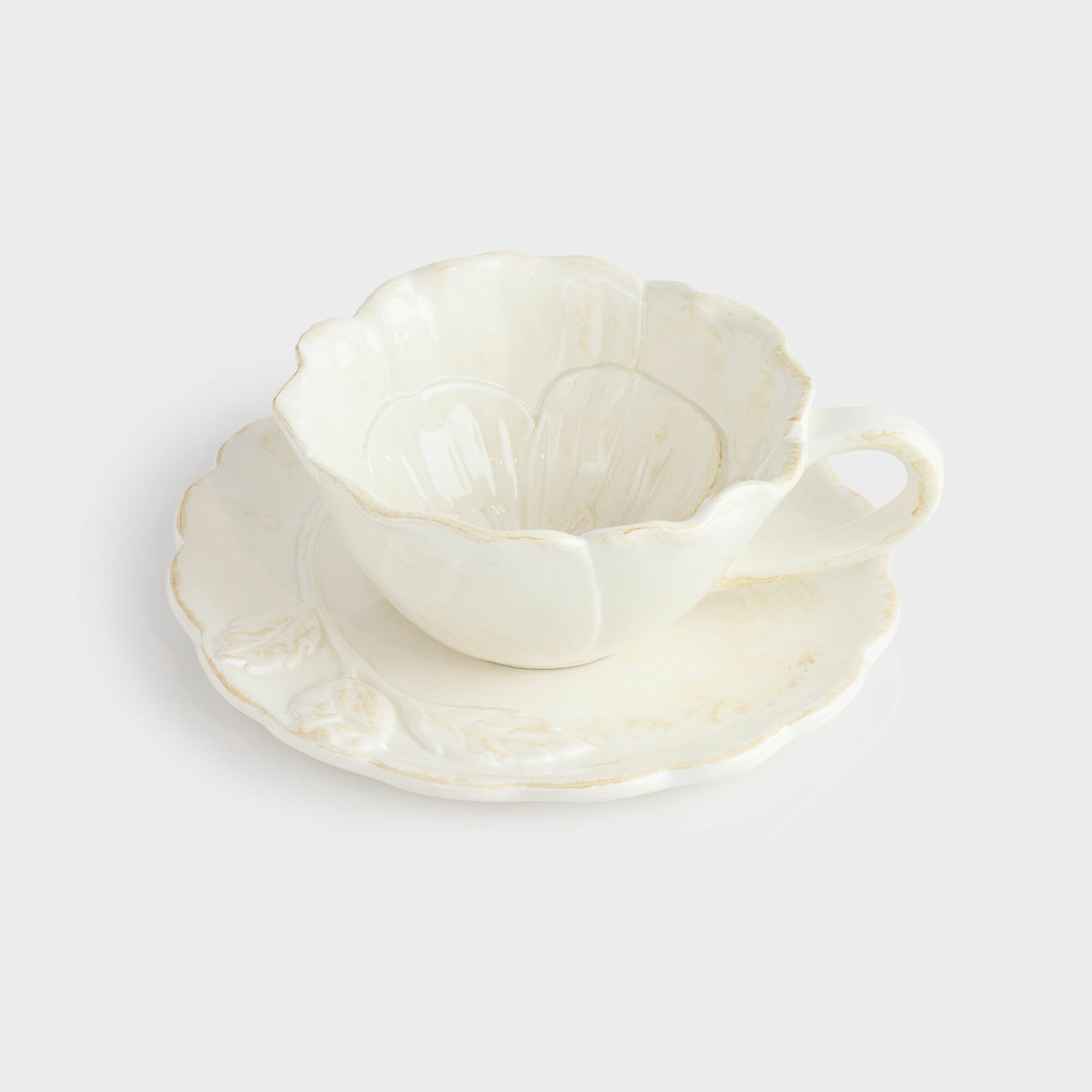 Пара чайная, 1 перс, 2 пр, 350 мл, керамика, молочно-бежевая, Цветок, Bloome